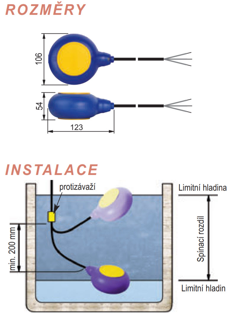 Plovákový spínač NIVELCO Nivofloat NL, 230 V, kabel 5 až 20 m | e ...